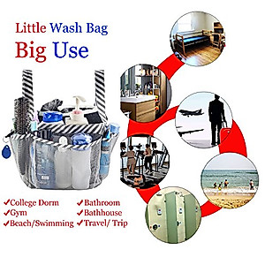 Haundry Mesh Shower Caddy Bag, Portable College Dorm Bathroom Tote, Quick Dry Holder for Camp Gym, 8 Basket Pockets with Key Hook and 2 Oxford Handles, Gray