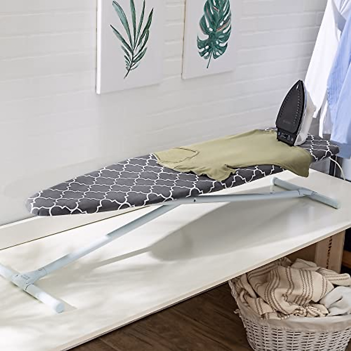 Ironing Board Full Size; Made in USA by Seymour Home Products (Grey Lattice) Bundle Includes Cover + Pad | Iron Board w/Steel T-Legs Adjustable from Tabletop up to 35" High