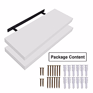 RANK Floating Shelves 2 Pack Modern Display Wall Shelf for Bedroom, Bathroom, Living Room and Kitchen, Deeper Than Others (White, 23.6" L x 11.5" D x2 T)