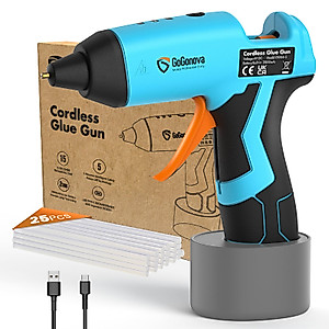 Cordless Hot Glue Gun, GoGonova 15s Fast Preheating Glue Gun, 5Ah Built-in Battery Hot Melt Glue Gun, Smart Power-Off, Kit with 25 Pcs Premium Mini Glue Sticks and USB-C Charging Port