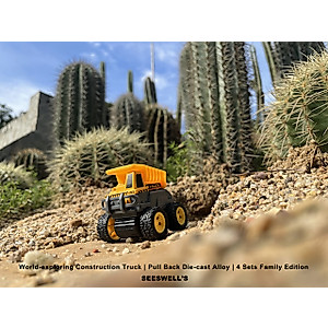 SEESWELL Construction Truck Toys | Monster Truck | Pull Back Friction Powered | Die-cast Alloy Vehicles Playset | 4 Pack | Toys for 3+ Years Old Kids