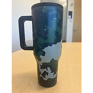 Sip2Go Tumbler - 40 oz Water Bottle with Handle & Flip Straw - Fits in Cup Holder, Leak Resistant Tumbler-Reusable Insulated Stainless Steel & Rubber Base - Women, Men, Kids (Camouflage, 40oz)