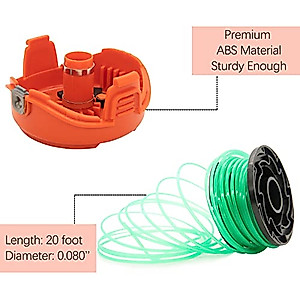 IVONNEY SF-080 Replacement Spool for Black and Decker Trimmer Spool Compatible with GH3000 LST540 LST540B GH3000R, 20-Foot 0.08-Inch Auto Feed Trimmer Line (10 Pack with 2 pcs 90583594 Caps)
