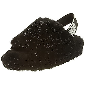UGG Women's Fluff Yeah Metallic Sparkle Slipper, Black, 8