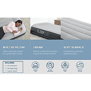 SLEEPLUX Durable Inflatable Air Mattress with Built-in Pump, Pillow and USB Charger, 15" Tall Twin
