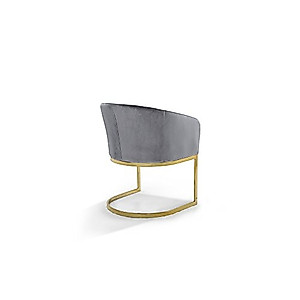 Iconic Home Siena Accent Club Chair Shell Design Velvet Upholstered Half-Moon Gold Plated Solid Metal U-Shaped Base Modern Contemporary Grey 25.6D x 23.2W x 31.7H in