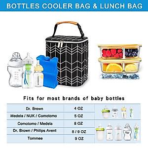 BABEYER BreastMilk Cooler Bag with Ice Pack Fits 4 Baby Bottles Up to 9 Ounce, Baby Bottle Bag Fits for Nursing Mom Daycare, Black