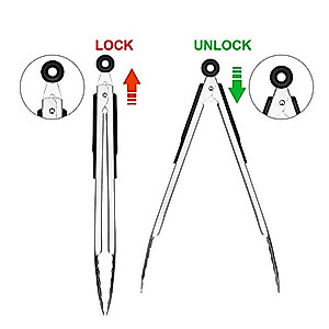 Premium Locking Grill Tongs Set of 2-16 inch Heavy Duty Long Kitchen BBQ Tongs for Barbecue Cooking Grilling, Stainless Steel & Dishwasher Safe