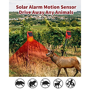 ChunHee Solar Alarm Strobe Light with Remote Control Motion Sensor Detector Outdoor Alarm 129db Sound Security Siren IP65 Waterproof Protected for Villa, Chicken coop, Farm, Yard, 2 Pack