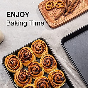 HONGBAKE Toaster Oven Pans for Baking, Nonstick 1/8 Cookie Sheet Pan Set, Small Baking Tray, 9.7X7.5", Dishwasher Safe and Heavy Duty, 2 Pack - Black