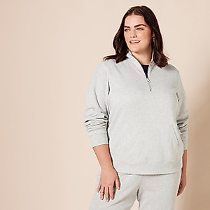 Amazon Essentials Women's Long-Sleeve Fleece Quarter-Zip Top (Available in Plus Size), Light Grey Heather, Medium