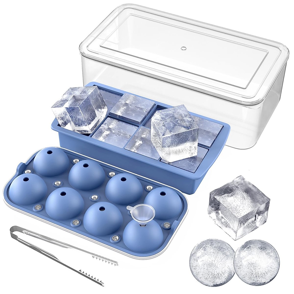 Large Ice Cube Tray for Whiskey: Ice Ball Maker for Cocktails - Large Ice Trays for Whisky Ice Sphere - Big Ice Cube Maker for Bourbon Square Ice