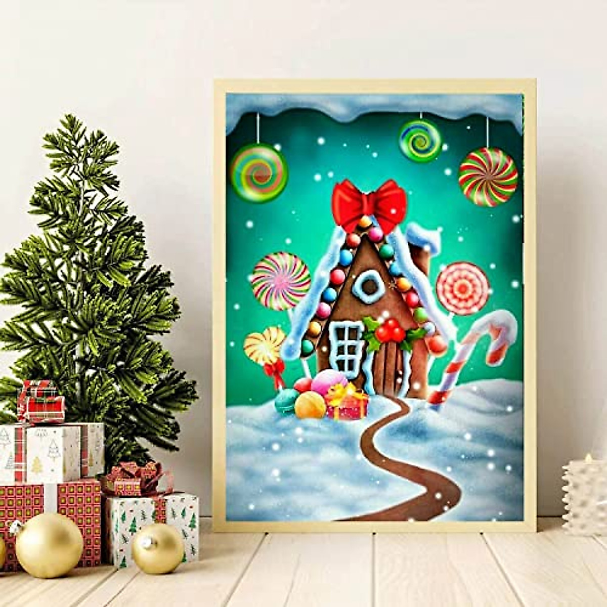 Christmas Diamond Painting Kits,Candy Snow House Diamond Art Kits for Adults, Full Drill 5d Diamond Dots Kits Gem Art for Adults Wall Home Decor-YNC046