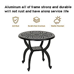 JARDIN DE CENTENNIAL Cast Aluminum Side/ End Table, Anti-Rust Coffee Bistro Table For Outdoor, Patio, Indoor, Garden, Porch, Balcony (Round Black)