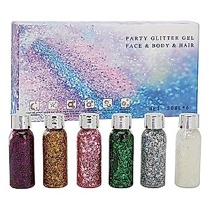 6 Colors Set Fine Glitter Holographic Glitter Craft Cosmetic for Body Face Hair Glitter Bulk, Glitter Tumbler Candle Making 180ML