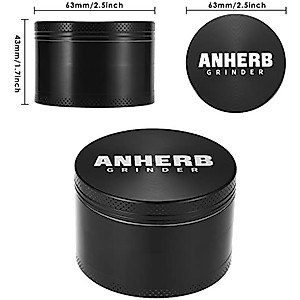 AnHerb Spice Grinder 2.5 Inch, Metal, Black