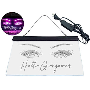 ADVPRO Hello Gorgeous Eyelash Beautiful Eye Room Dual Color LED Neon Sign White & Purple 16 x 12 Inches st6s43-i3776-wp