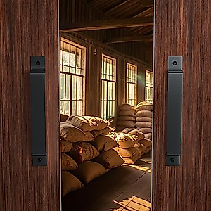 Riuog 2 Pcs 9.8 in Sliding Barn Door Handle Pull, Screen Door Pull, Black Iron Gate Handle Pull for Sliding Barn Doors Gates Garages Sheds (Rectangle, 9.8 in)