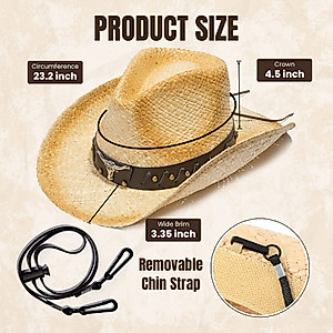 Simplicity Cowboy Hat for Women Western Straw Cowboy Cowgirl Hats for Women Western Cowboy Hats for Men Button Band Beige