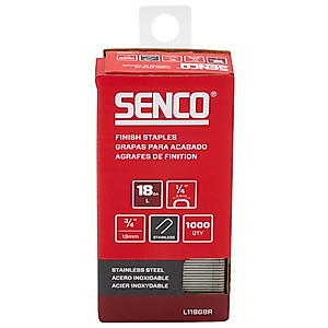 SENCO L11BGBR 3/4" 18 Gauge 1/4" Crown Finish Staples, Stainless Steel Finish 1,000 Count Pack
