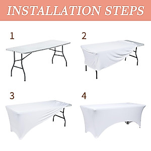 TANIASH Spandex Table Cover Fitted Spandex Tablecloths Stretch Table Cover Stretchy Table Cloth Washable Polyester Table Protector for Folding Rectangle Table, Wedding Party or Event (White, 6Pack)