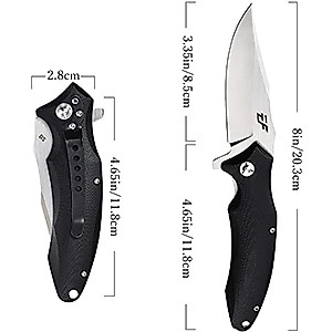 Eafengrow EF339 Folding Knife D2 Blade and G10 Handle with Clip Folding Camping Knives Outdoor Pocket Knives (black)