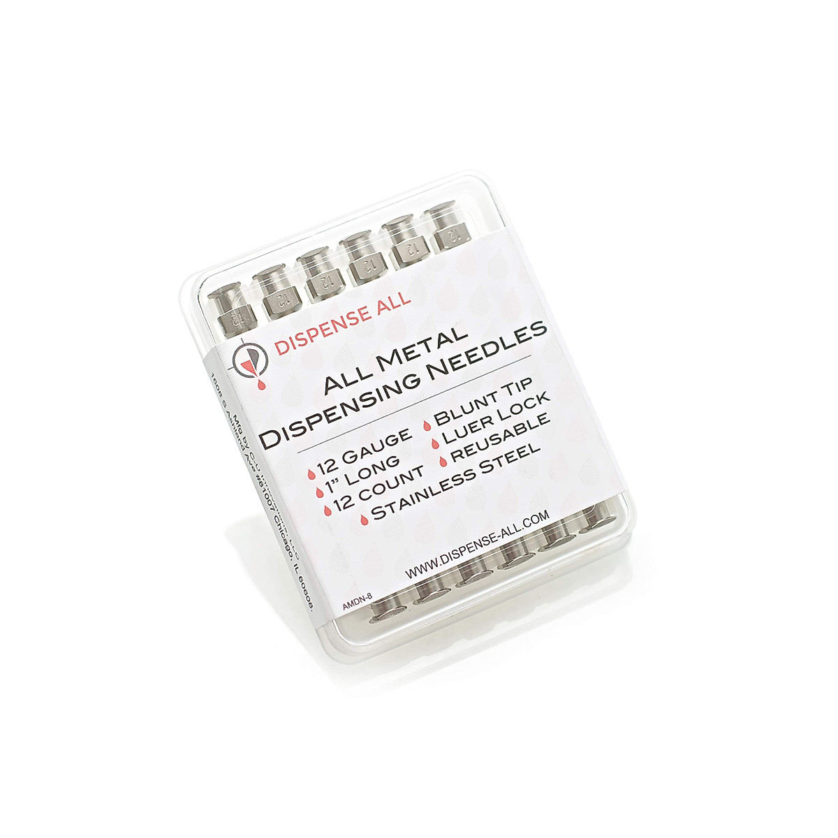 Dispense All - 12 Pack - 12 Gauge 1 Inch All Metal Blunt Tipped Dispensing Needle, Stainless Steel, Luer Lock | Refill Cartridges and Transfer Viscous Liquids Oils Glycerin Distillate Epoxy Adhesive