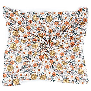 Konssy Baby Girl Newborn Receiving Blanket with Matching Headband and Beanie Set Baby Swaddle Floral Print Nursery Swaddle Wrap