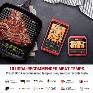 TempPro H29 Wireless Meat Thermometer with 4 Probes, 1000FT Smoker Thermometer for Grilling and Smoking, Meat Probe BBQ Thermometer for Oven and Grill