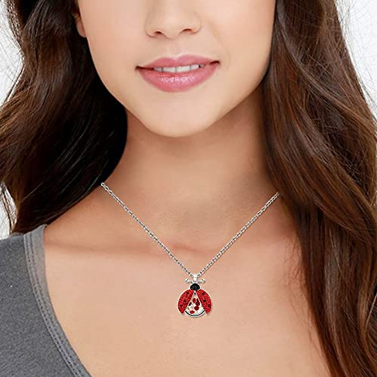 superchic Cute Cubic Zirconia Ladybug Beetle Pendant Necklace with floating Crystals for Women Girl Gift from mom and dad(Gold Plating)