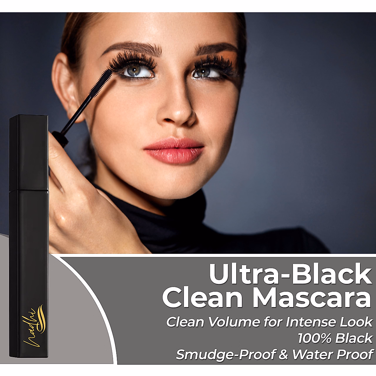 Nadhi Cosmetics Mascara Black Volume and Length – Vegan Waterproof Mascara – Smudge-Proof Waterproof Mascara Black Volume and Length – Tapered Silicone Wand Lengthening Mascara – 1pcs