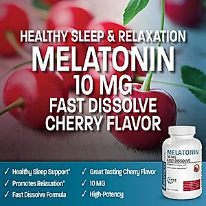 Bronson Melatonin 10mg Fast Dissolve Tablets - Stay Asleep Longer - 100 Cherry Flavored Fast Dissolve Tablets