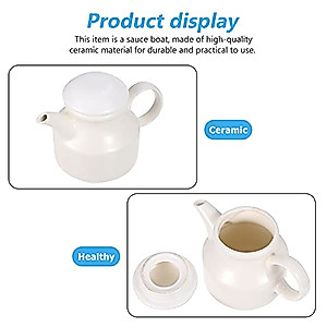 DOITOOL Creamer Pitcher Sauce Pitcher Ceramic Sauce Cups Gravy Pitcher Vinegar Pitcher Condiment Cups Kitchen Sauce Container Ceramic Milk Jug with Handle Lid Gravy Boat with Ladle and Saucer