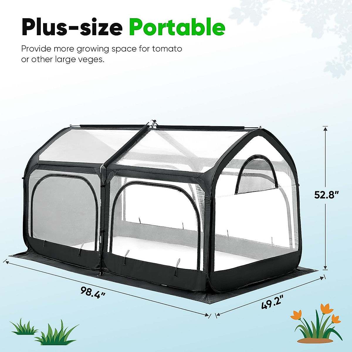 Quictent Greenhouse for Outdoors, Mini Quic-Setup Portable Flower Garden Plant Kit Outside, Heavy Duty Fiberglass Pop-up Frame and Durable Cover W/ Screen Window, 8.2x4.1x4.4 FT, Black