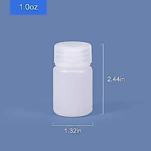 UMETASS 1 oz Wide Mouth Lab Reagent Bottle, Laboratory Grade Chemical Container, Sealed Leak-proof Translucent HDPE Bottle, Pill Bottle, Water Sample Bottle(5 Pcs)