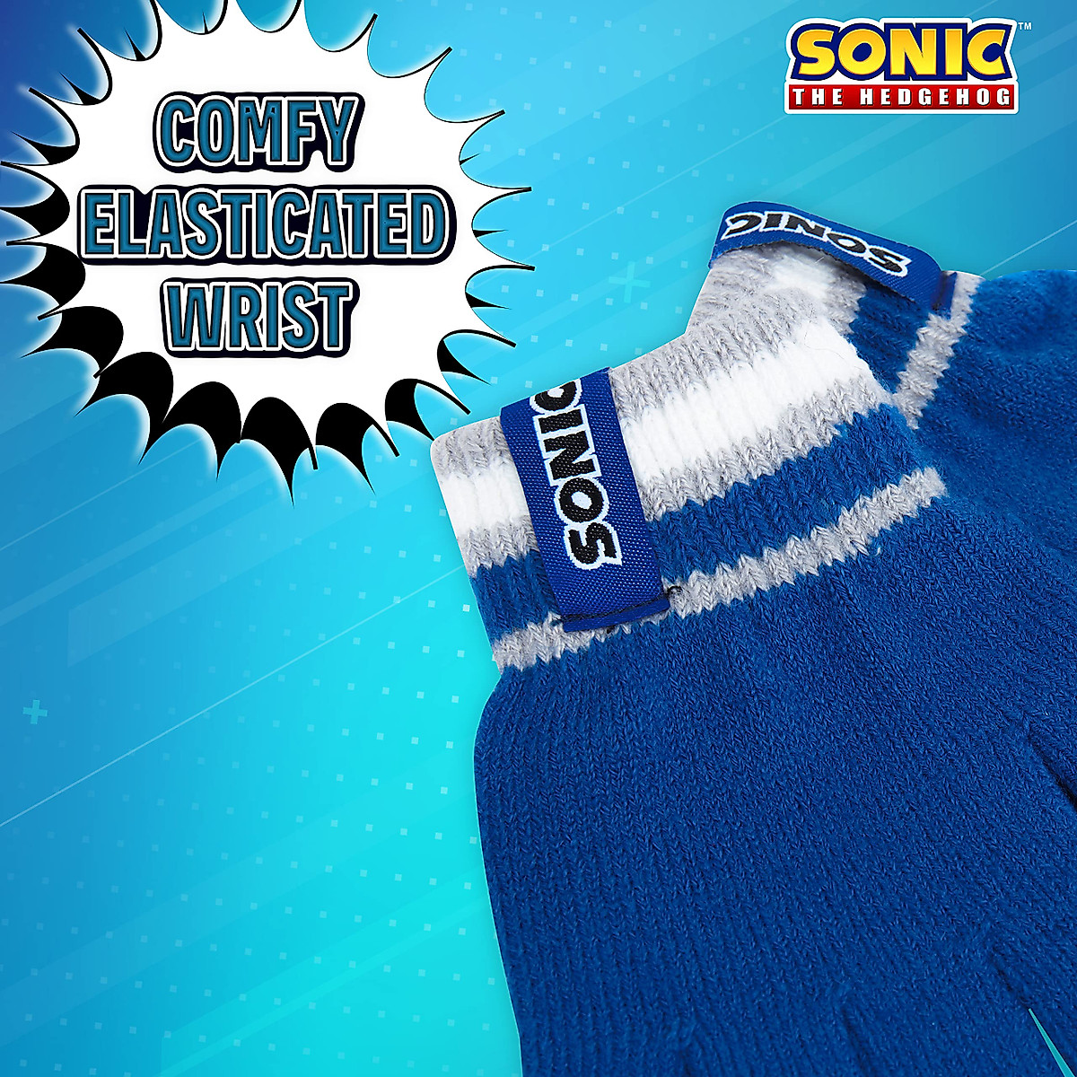 Sonic The Hedgehog Beanie Hat Scarf and Gloves Set for Boys (Multicolour- 3 Pieces)