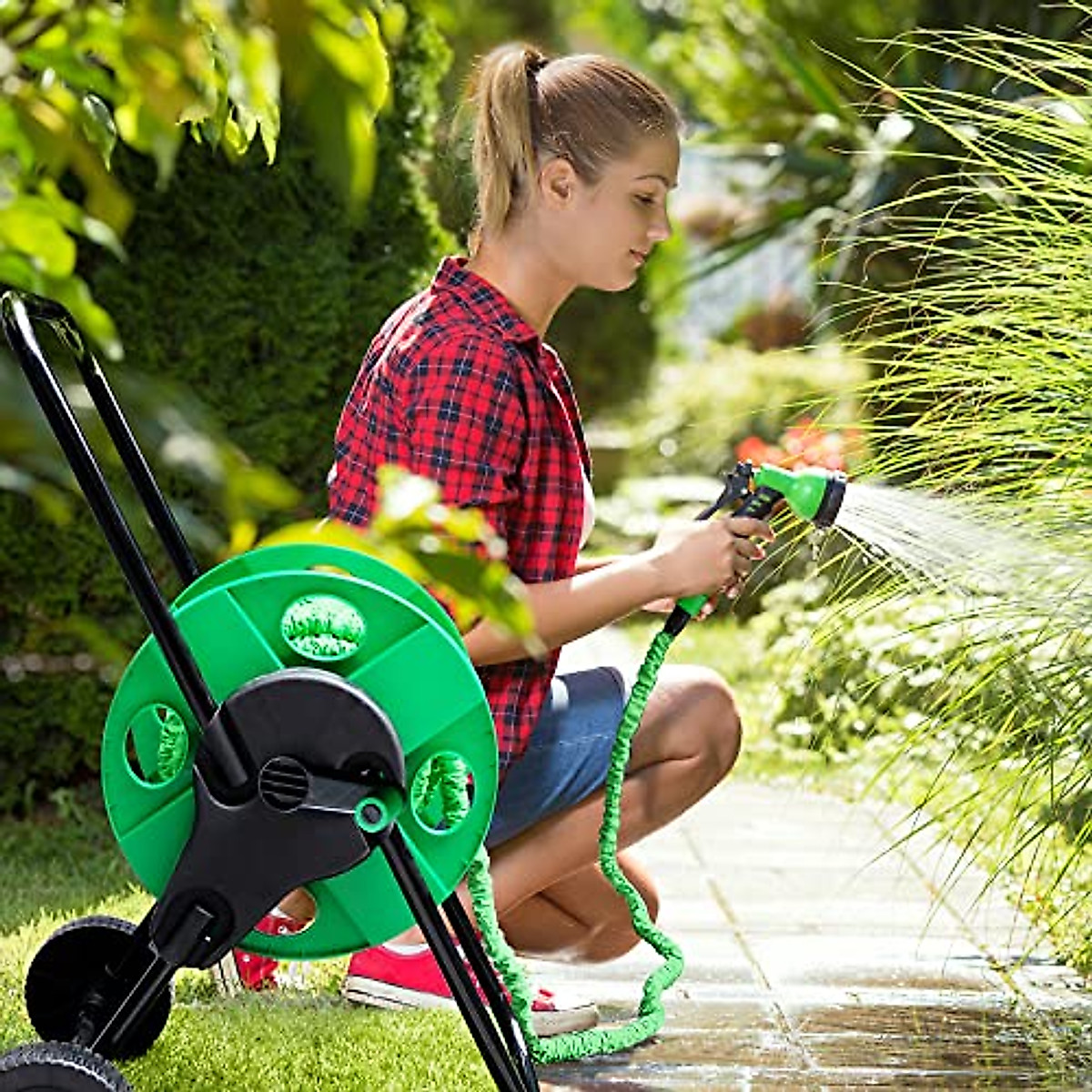 Altdorff Garden Hose Reel Cart with Wheels, Portable 66ft Hose Trolley, Water Hose Reel Retractable Holder for Outdoor Yard Lawn Farm Patio