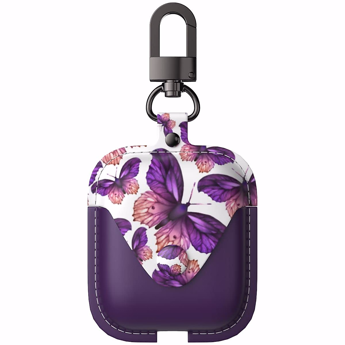 GuarzFun Leather AirPods 1st & 2nd case, AirPod case for Women Girls, AirPod Leather case with Secure snap Closure & Clip, Flower Leather AirPod case, Support Wireless Charging (Purple)