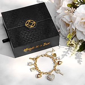 Aphrodite’s Magic in a Box Love Locked Charm Bracelets for Women, 9 fun Charms Bracelet with Deluxe Gift Box, Birthday Christmas Jewelry Gift for Girls, Mom, Wife, Sister and Friend