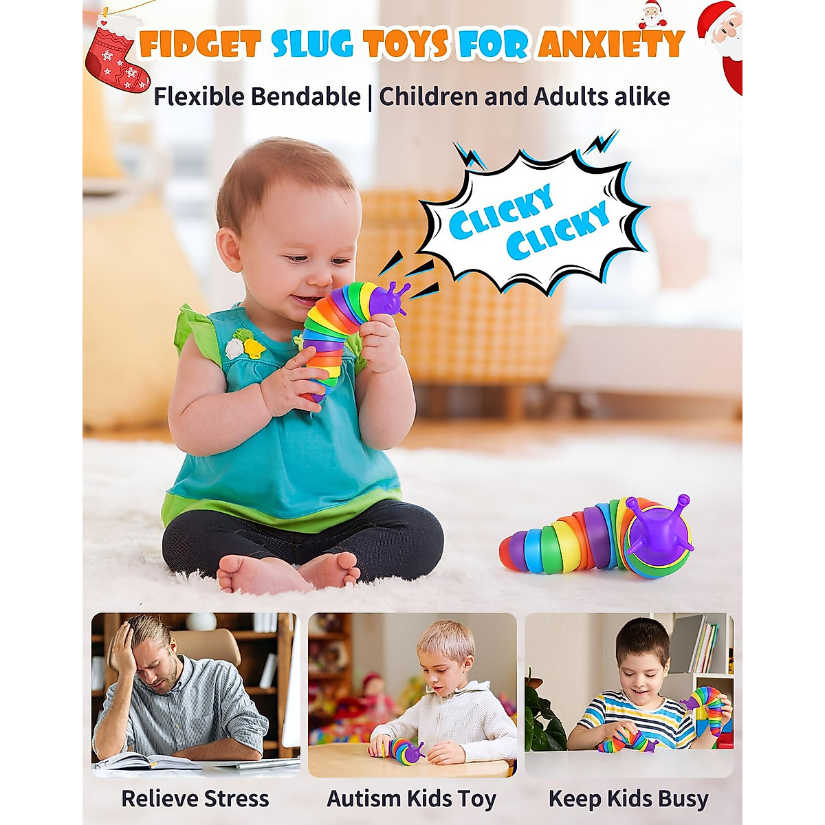 Sensory Fidget Toys for Kids and Adults, Slug Sensory Toys for Autistic Children Baby & Toddler Bluey Toys, Slinky Fidget Toys Adults Fidgets for Classroom Toys Toddler Toys for Children Age 3+