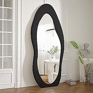 VooBang 63"x24" Mirror Full Length, Flannel Cloud Floor Mirror, Wall Mounted Mirror, Hanging or Leaning Against Wall for Bedroom, Living Room Full Body Mirror, Black