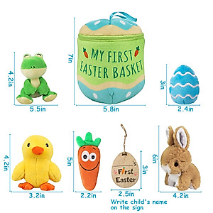 Bunny Chorus Easter Basket Playset, 6ct Stuffed Plush Bunny Chick Carrot Egg Frog for Baby Girls Boys, Easter Theme Party Favors Stuffers Gifts, Easter Decorations Party Supplies
