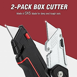 KATA 2-Pack Heavy Dudy Utility Knife Box Cutter Retractable Blade Folding Knife Set, 10pcs SK5 Sharp Blades In Case for Box, Cardboard and Carton