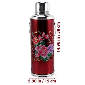 Happyyami Coffee Mug Vacuum Insulated Water Bottle Chinese Style Retro Double Walled Thermal Hot Coffee Drink Dispenser Mug for Home Travel 2L Insulated Water Bottles
