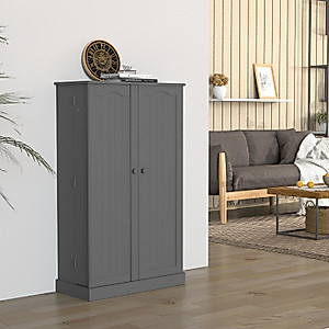 VEKOO 41" Kitchen Pantry Storage Cabinet Food Storage Cabinets with Doors and Adjustable Shelves Freestanding Grey Storage Cabinet for Kitchen, Living Room and Dinning Room