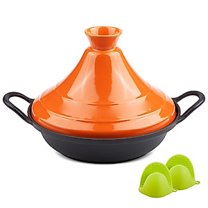 Casserole Dish with Lid Soup Pot Cast Iron Tagine Pot, Moroccan Tajine with Enameled Cast Iron Base and Silicone Gloves, for Different Cooking Styles, Non-Stick Pot - Lead Free (Color : Orange)