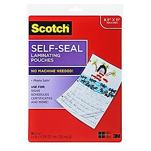 Scotch Self-Seal Laminating Pouches, 10 Pack, Letter Size (LS854-10G)