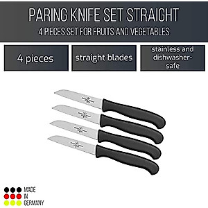 Sword & Crown Professional (Made in Germany, Solingen) Paring Knife Set of 4 Easy to Grip, Super Sharp, Rust and Corrosion Free Dishwasher Safe 3" Paring Knives/Vegetable Knives (4 piece)