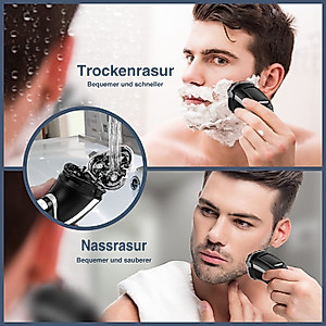 Electric Shaver for Men, MAX-T Quick Rechargeable Electric Razor Wet Dry Rotary Shaver with Pop Up Trimmer and LED Display, IPX7 100% Waterproof （8101 with Adapter Charger）
