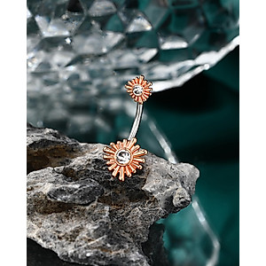 COCHARM Sun Rook Earrings 16g 18K Rose Gold Sun Piercing Jewelry 6mm Rook Barbell 6mm Short Rook Bar Cute Daith Earring Daith Rook Piercing